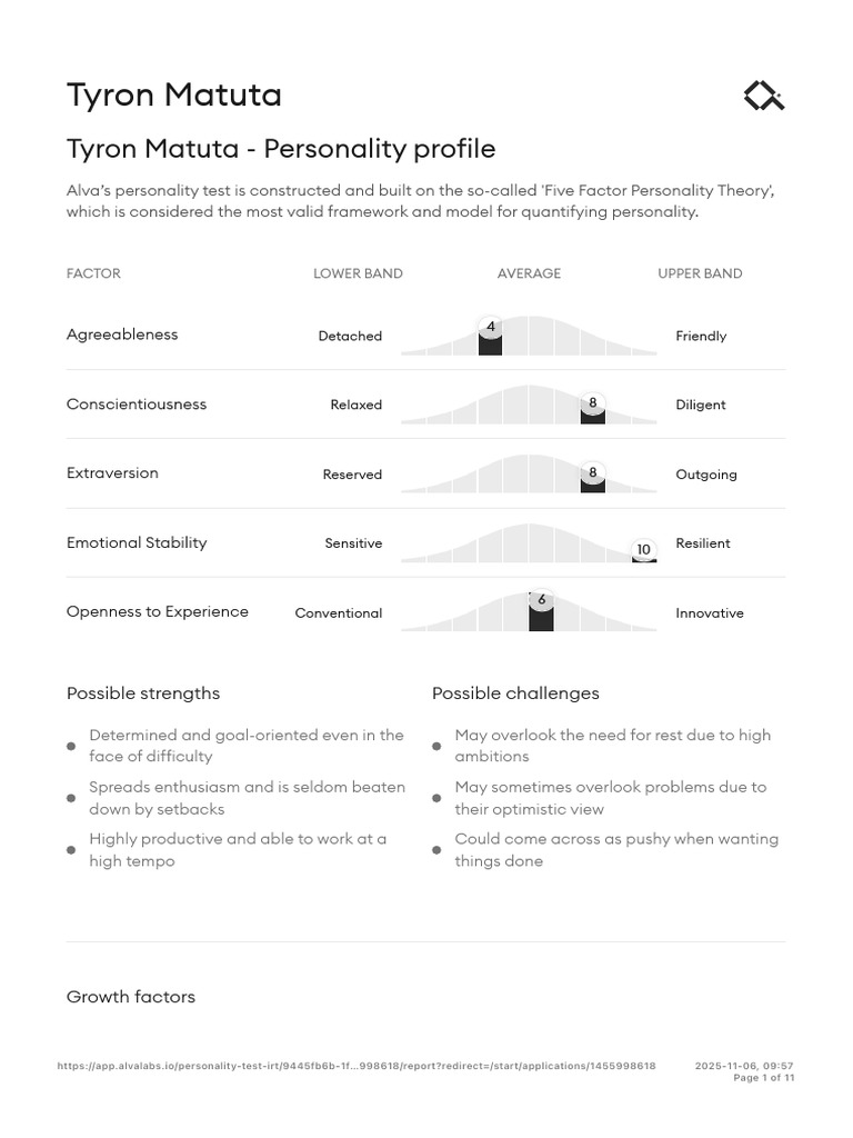 Alva Labs Personality Test Report - Tyron Matuta | PDF | Extraversion ...