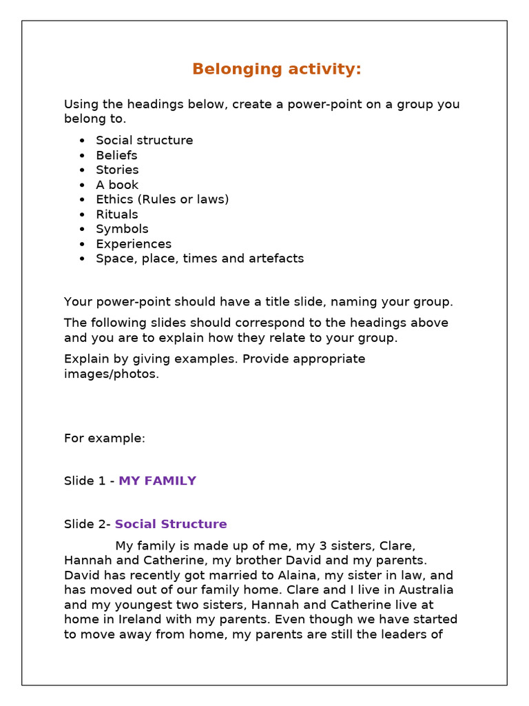 Belonging Activity | PDF
