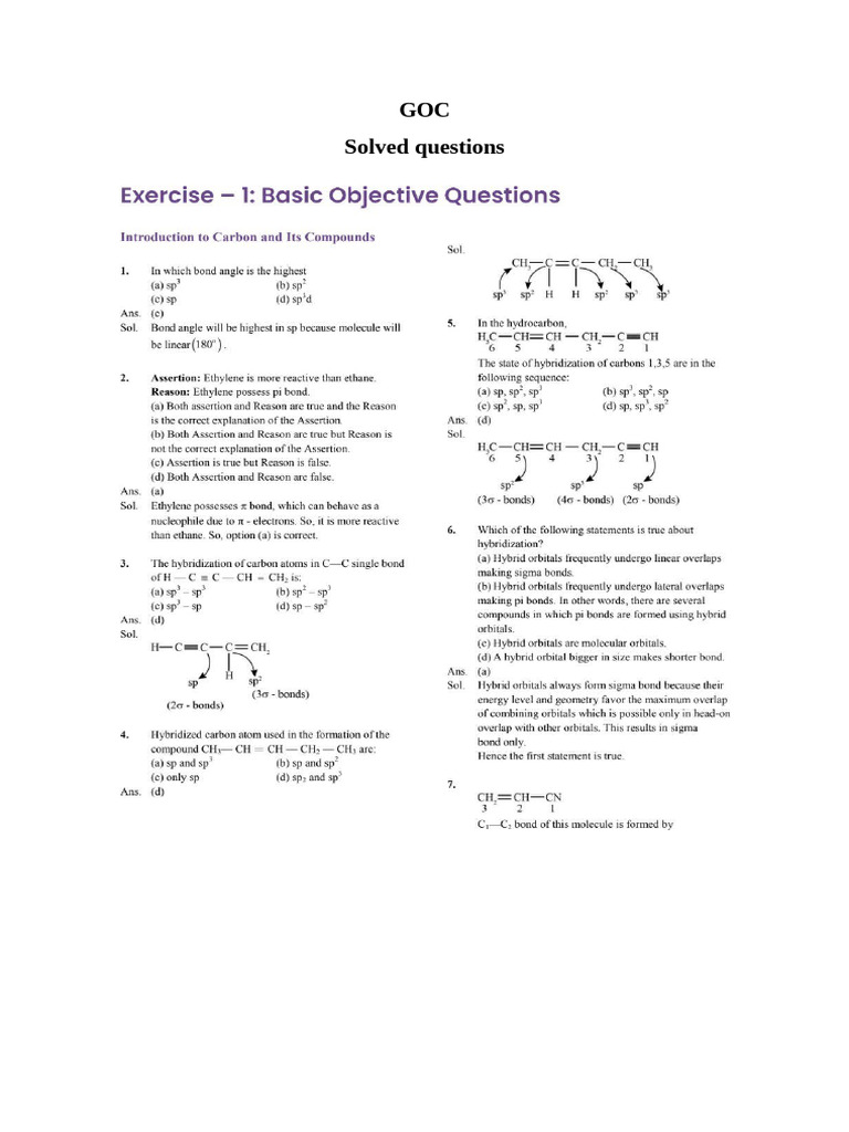 GOC Solved Questions | PDF | Chemical Bond | Physical Sciences