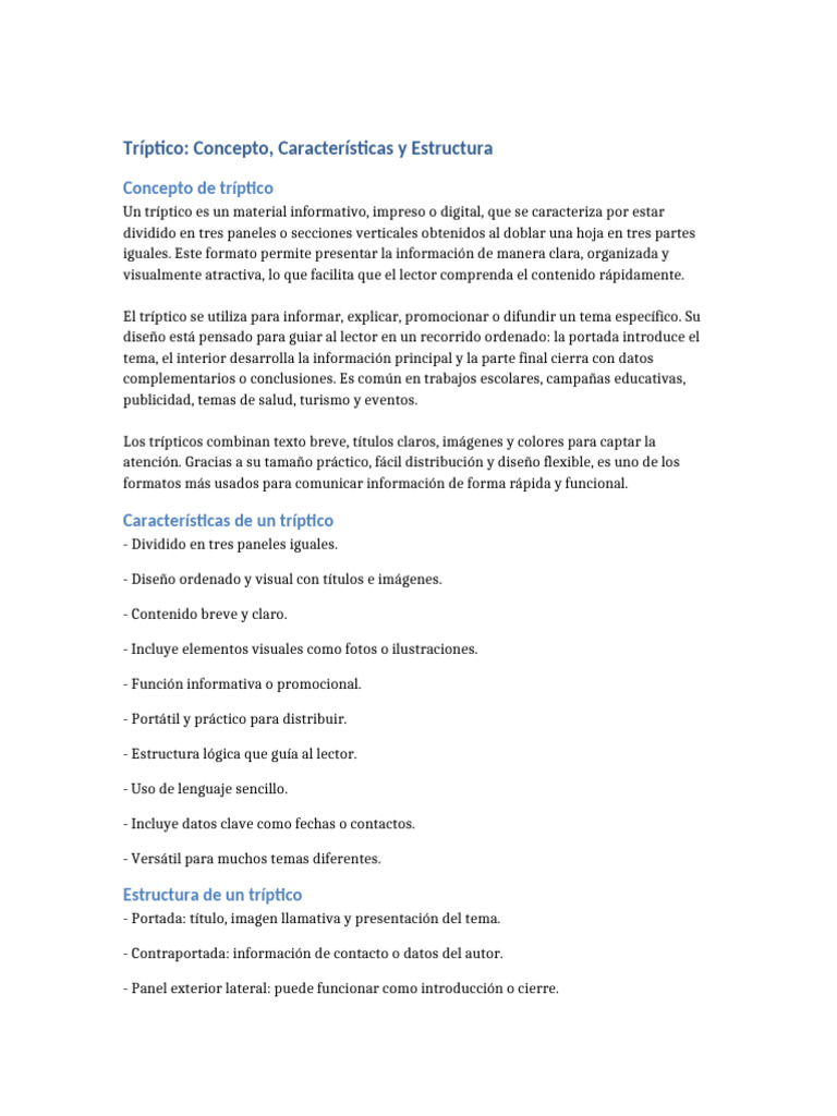 Triptico Concepto Caracteristicas Estructura | PDF