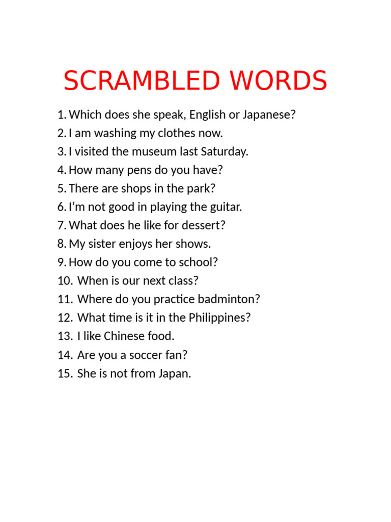 Scrambled Words Practice Exercises | PDF