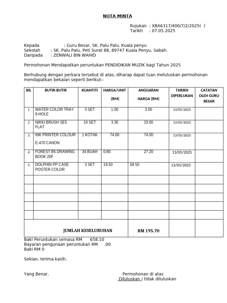 Nota Minta PCG PMZ 0RBT SKPP 2025 | PDF