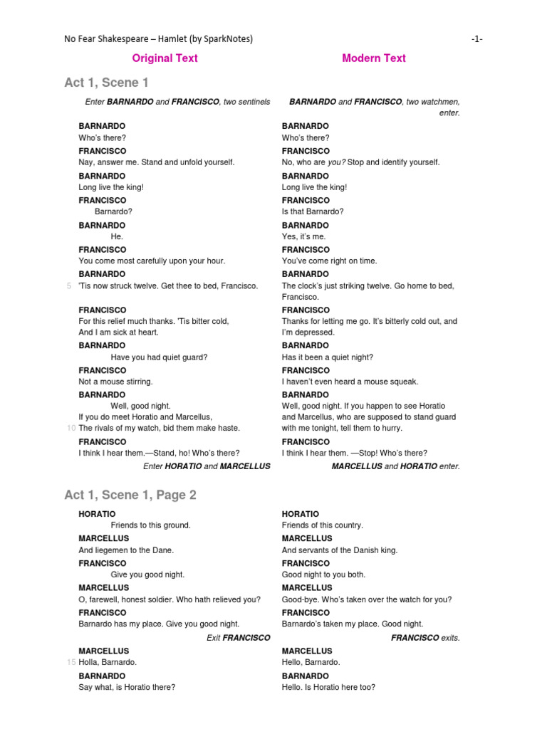 No Fear Shakespeare: Hamlet Act 1 Scene 1 | PDF | Hamlet