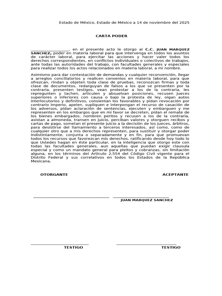 Carta Poder Laboral en México | PDF | Justicia | Crimen y violencia