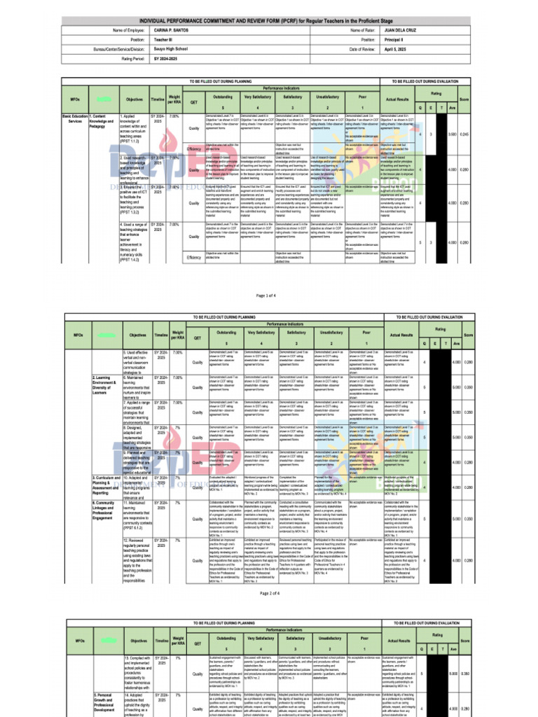 8 Pcs IPCRF SY 2024 2025 With PPST Indicators | PDF