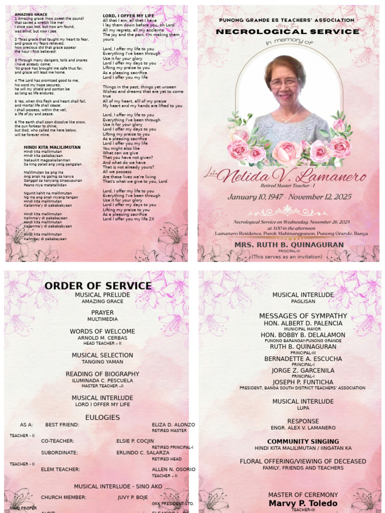 Memorial Service Program for Ruth B. Quinaguran | PDF | Glory (Religion ...