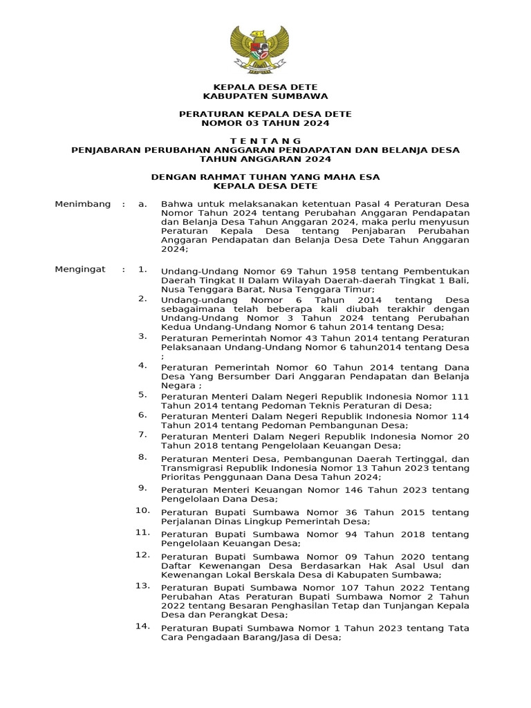 Perubahan APBDes Dete 2024 | PDF