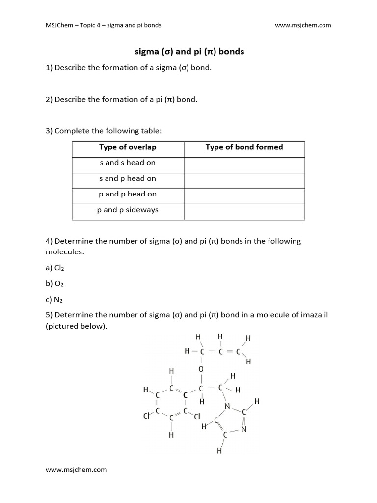 10 Sigma and Pi Bonds Worksheet | PDF