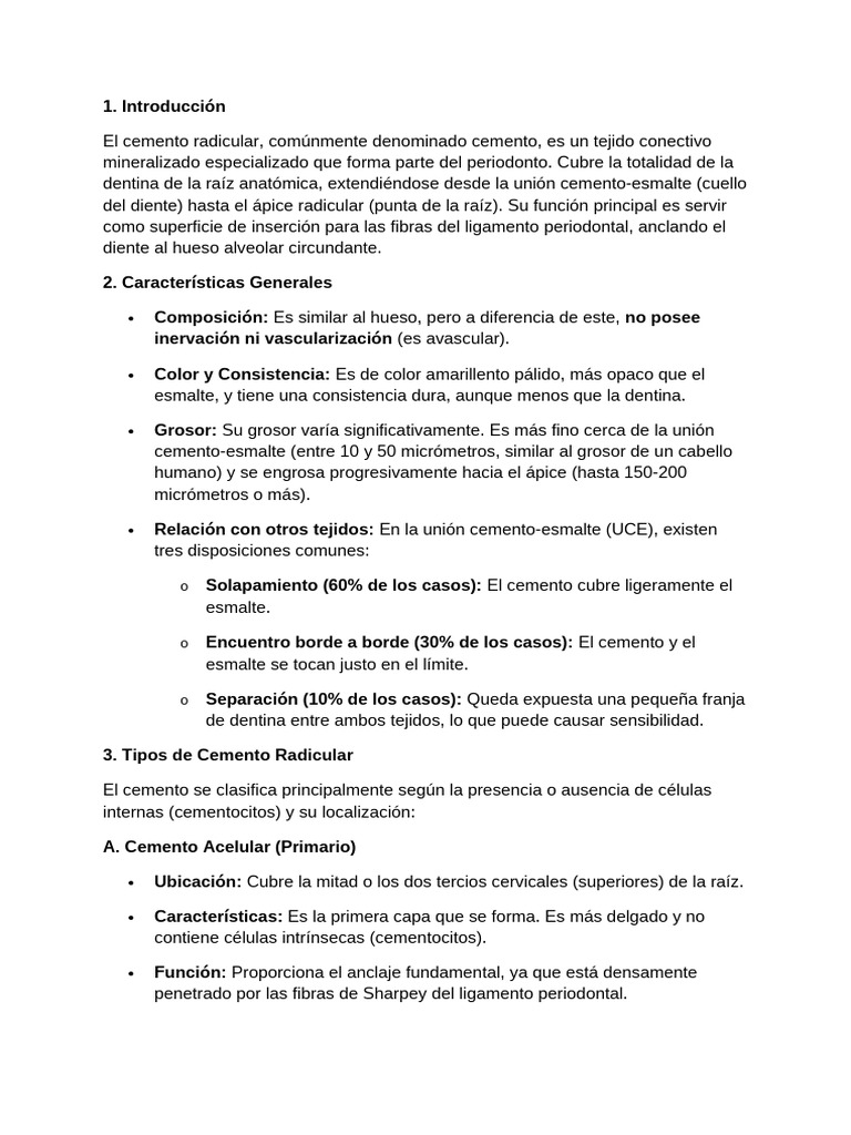 Cemento Radicular: Funciones y Tipos | PDF | Odontología | Anatomia dental