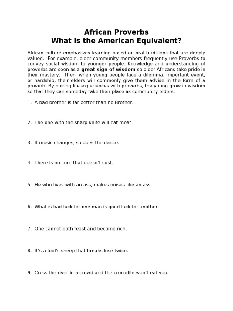 African Proverbs and Their Meanings | PDF
