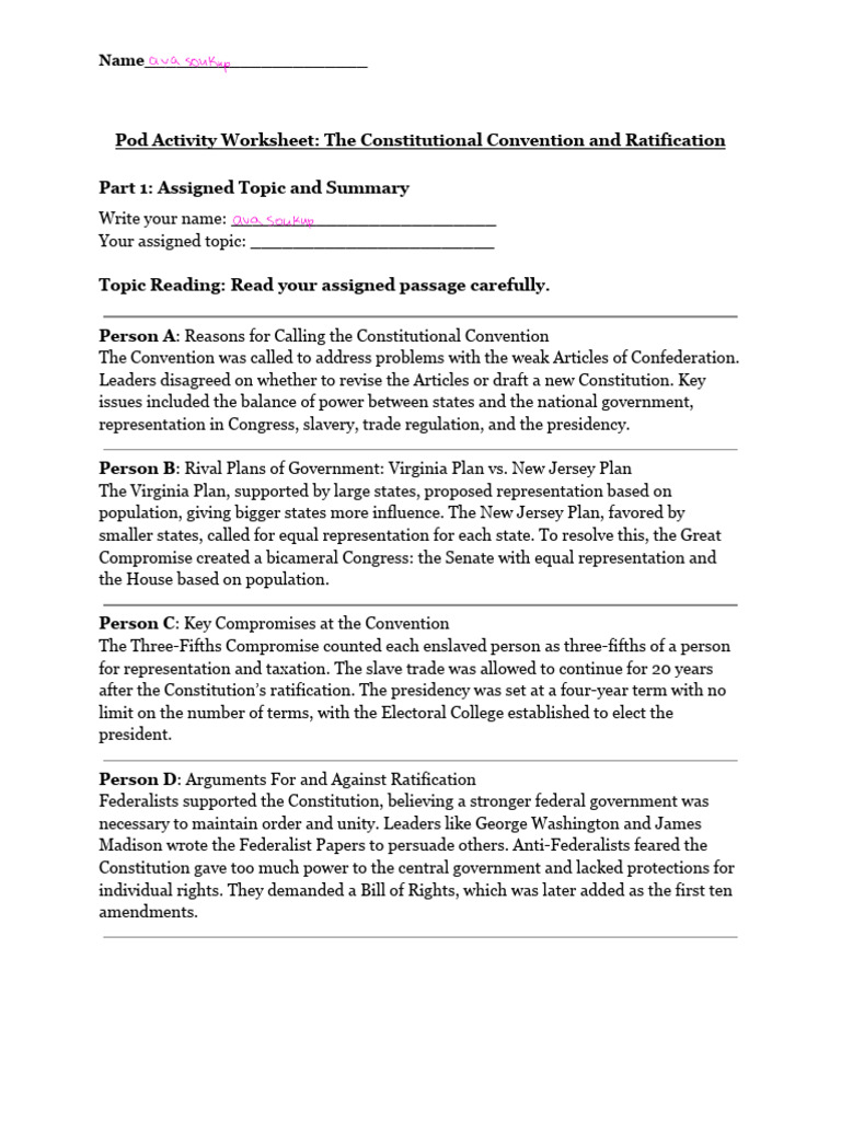 Constitutional Convention Pod Activity | PDF | Constitutional ...