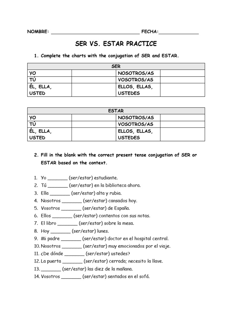 Ser vs. Estar Practice | PDF
