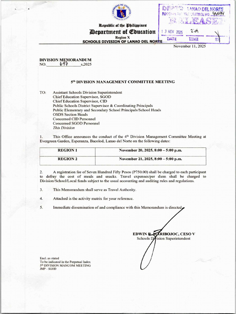 5th Division Management Committee Meeting | PDF