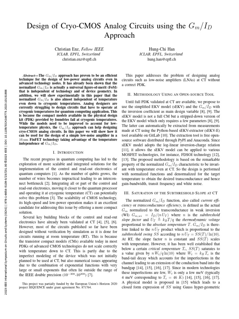 Design of Cryo-CMOS Analog Circuits Using The G M I D Approach | PDF ...