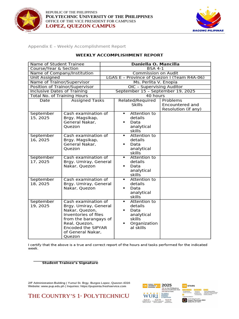 Copy of Sample Accomplishment Report for Students-EDITED | PDF | Accounting