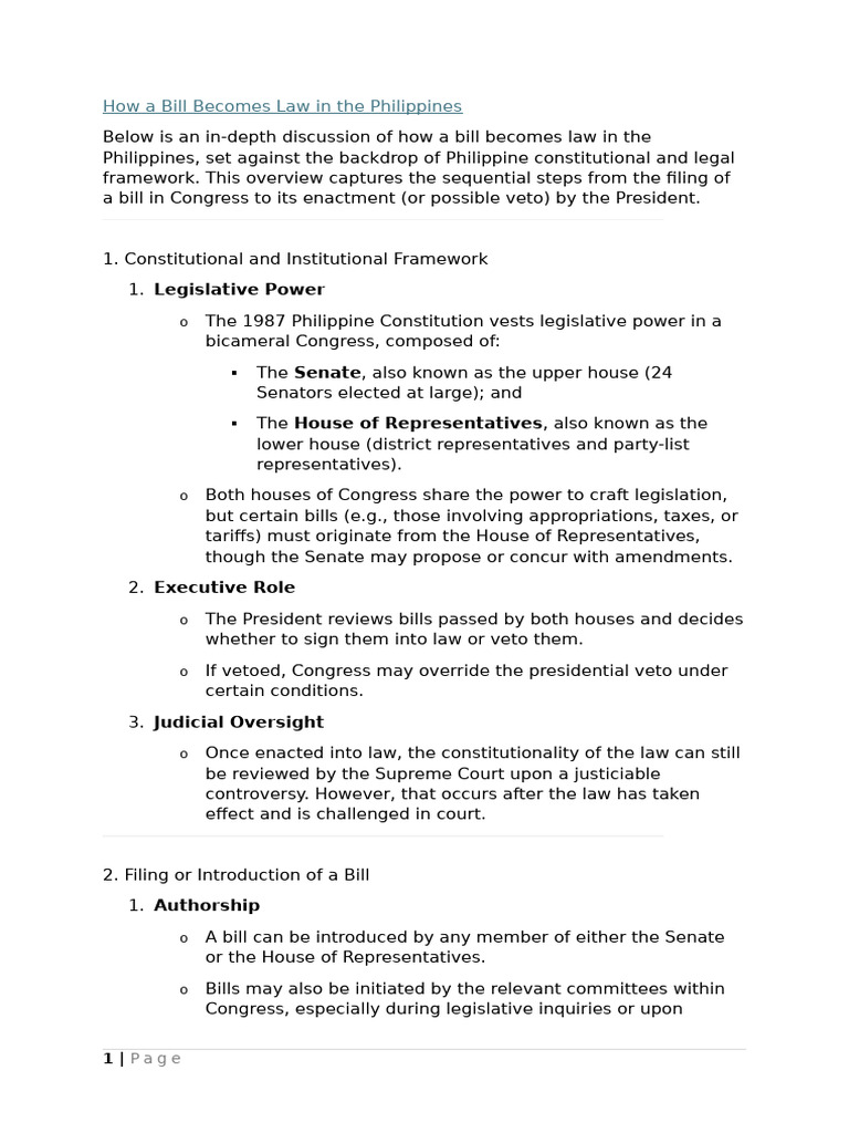 How A Bill Becomes Law in The Philippines | PDF | Bill (Law) | Veto