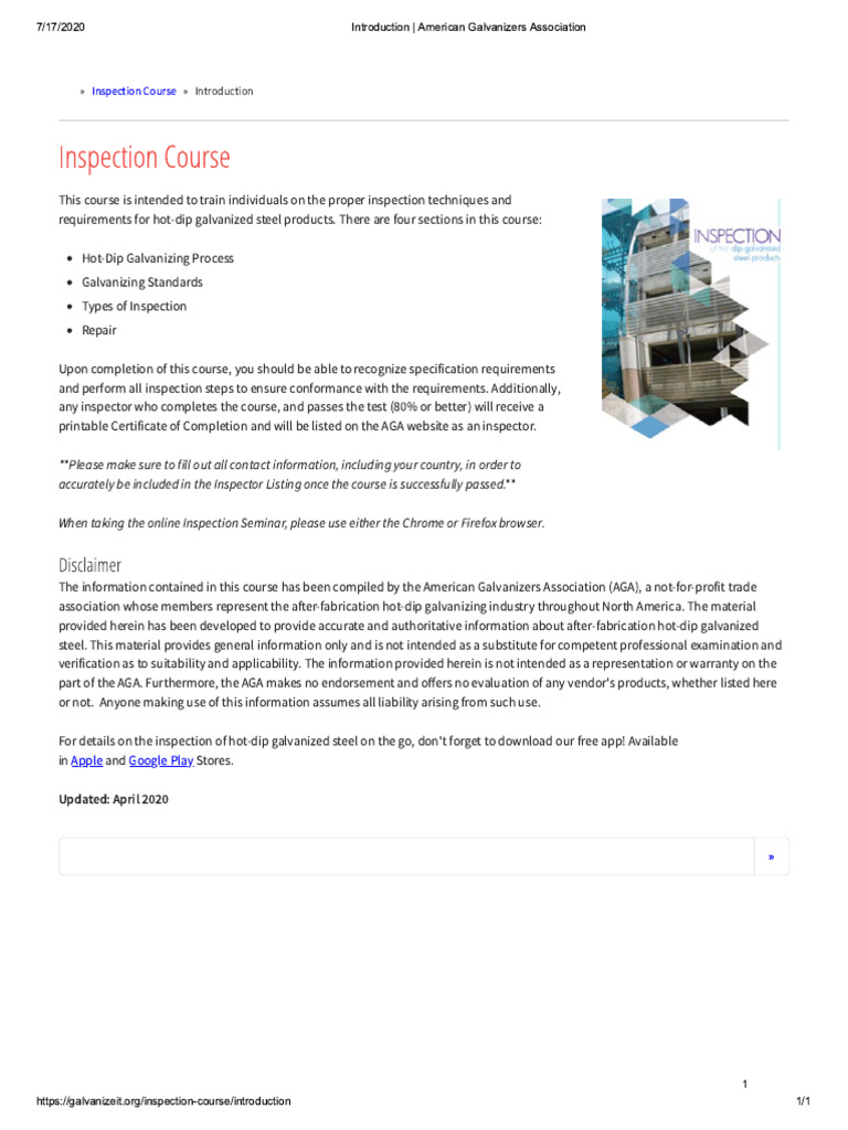 AGA Inspection Course | PDF
