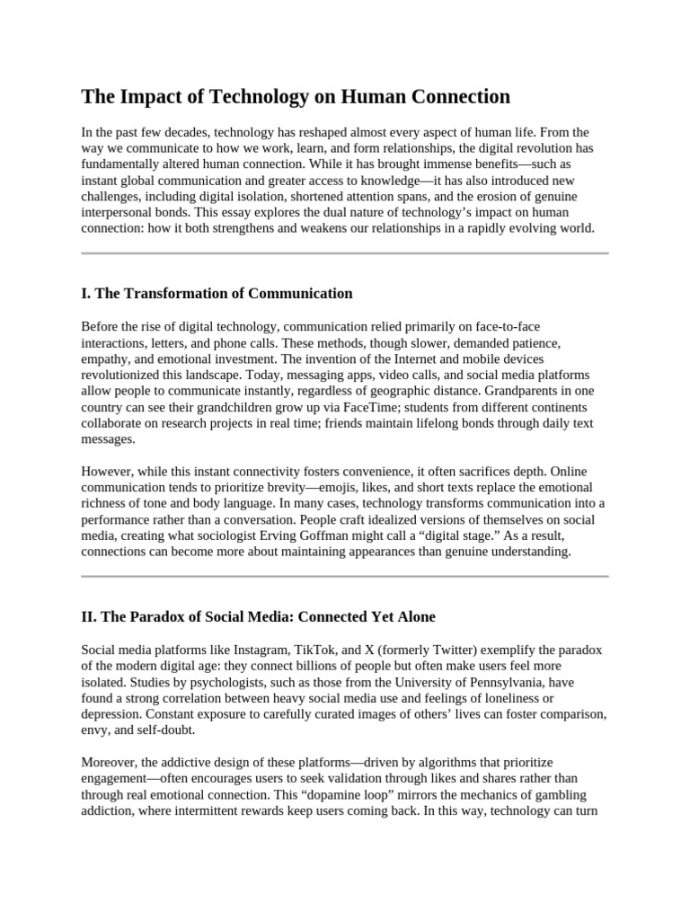 The Impact of Technology On Human Connection | PDF | Empathy | Popular ...