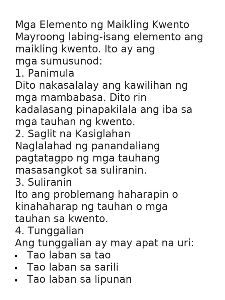 Mga Elemento NG Maikling Kwento | PDF