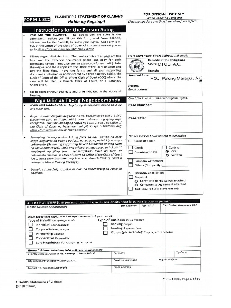 Small Claim Form_fill Up | PDF