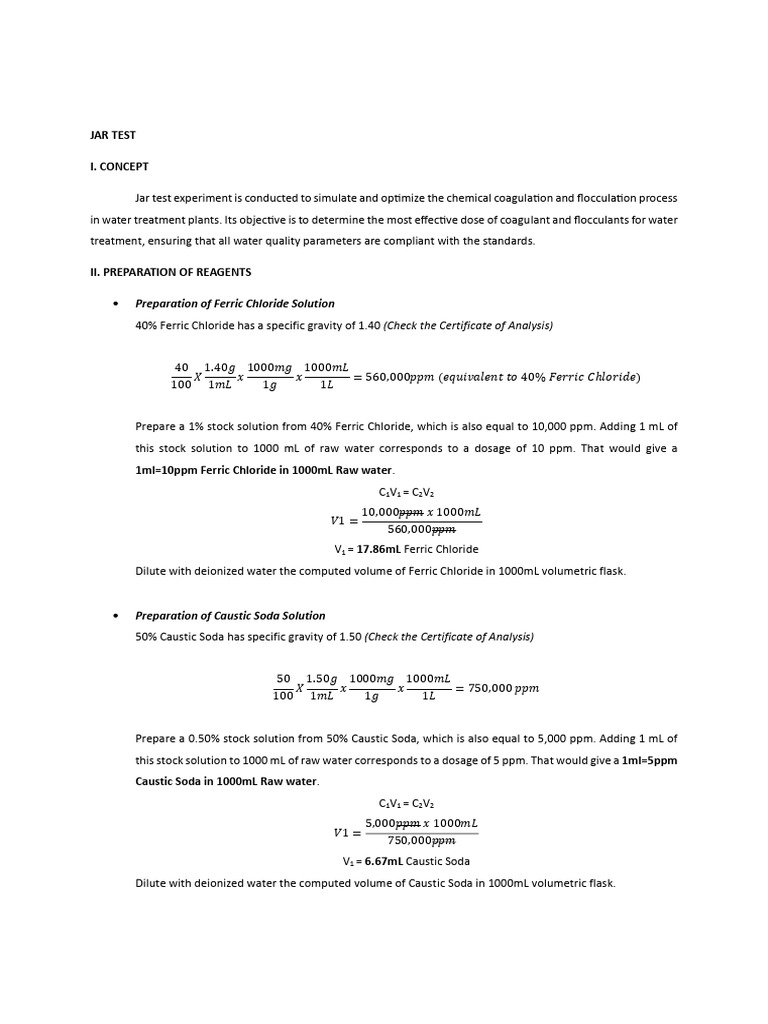 Jar Test Procedure | PDF | Chemical Substances