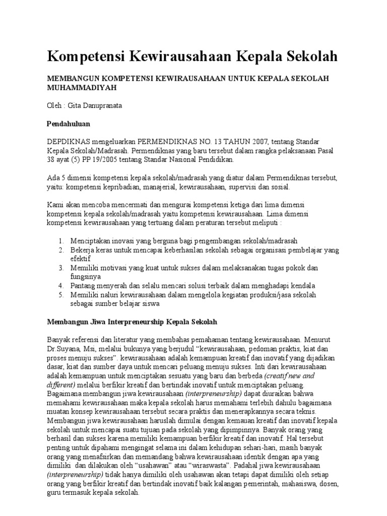 Kompetensi Kewirausahaan Kepala Sekolah | PDF