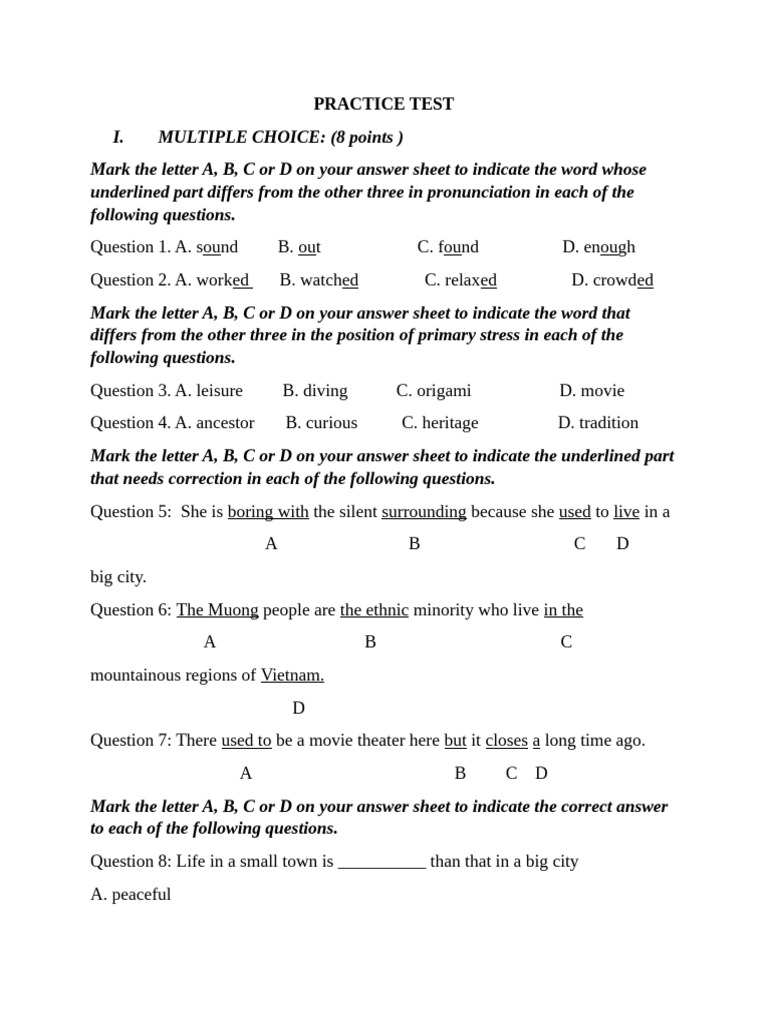 English Language Practice Test | PDF