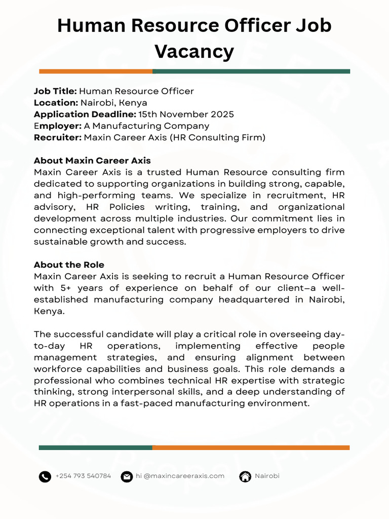 Human Resource Officer Job Vacancy | PDF | Human Resource Management ...