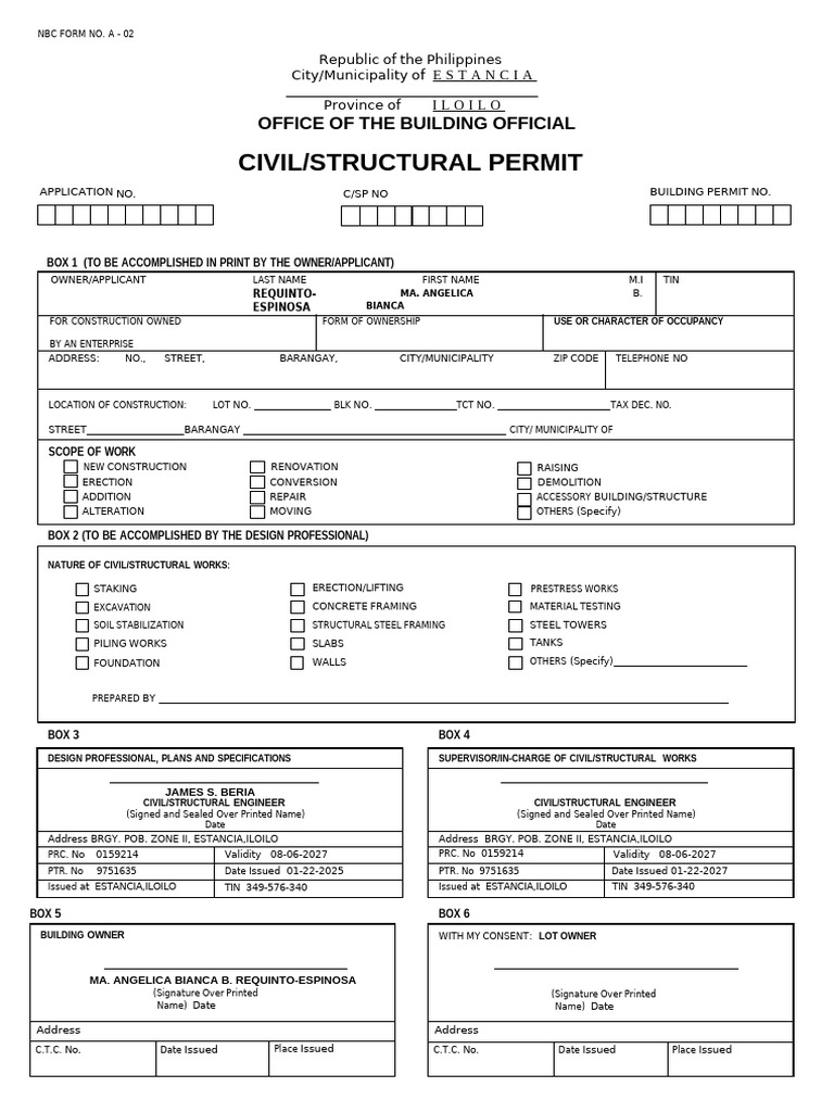 Civil/Structural Permit Application Form | PDF | Real Estate