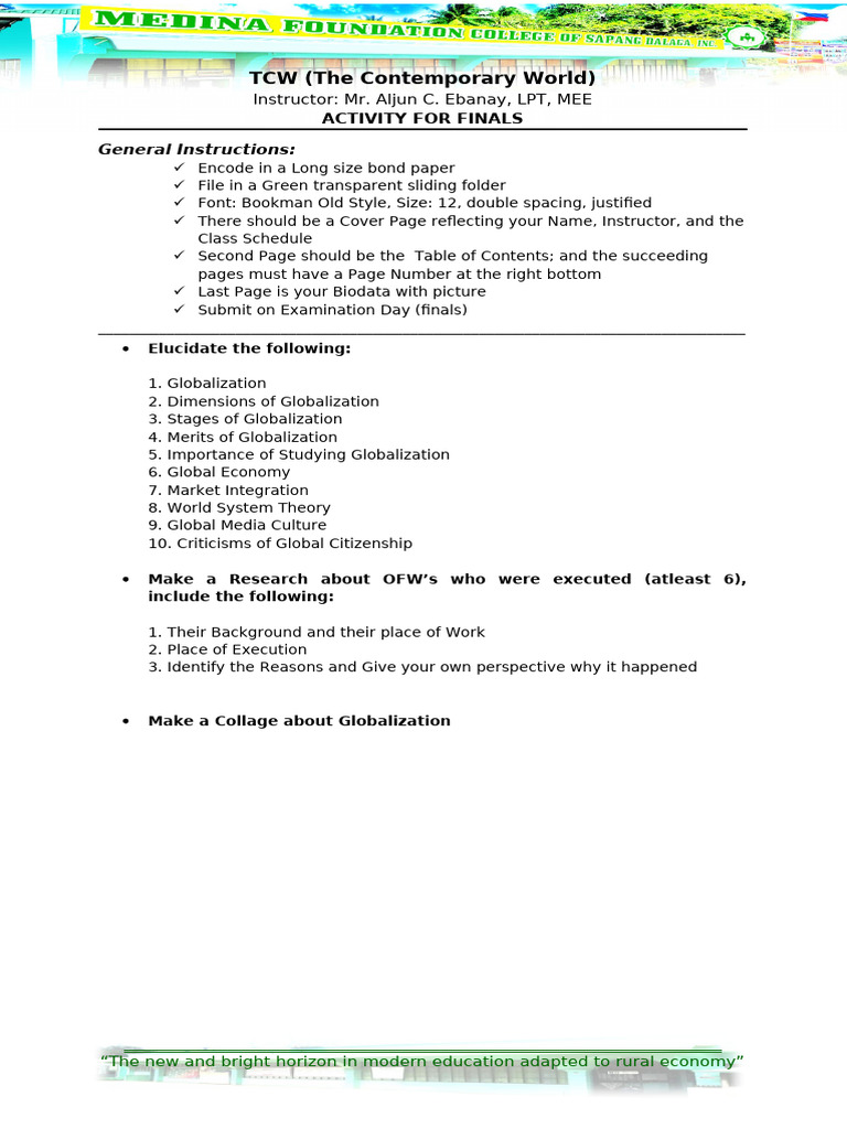 Tcw Final Activity-examination | PDF