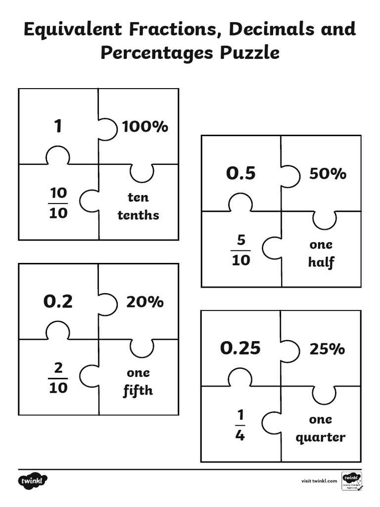 T M 34926 Equivalent Fractions Decimals and Percentages Puzzle Ver 1 | PDF