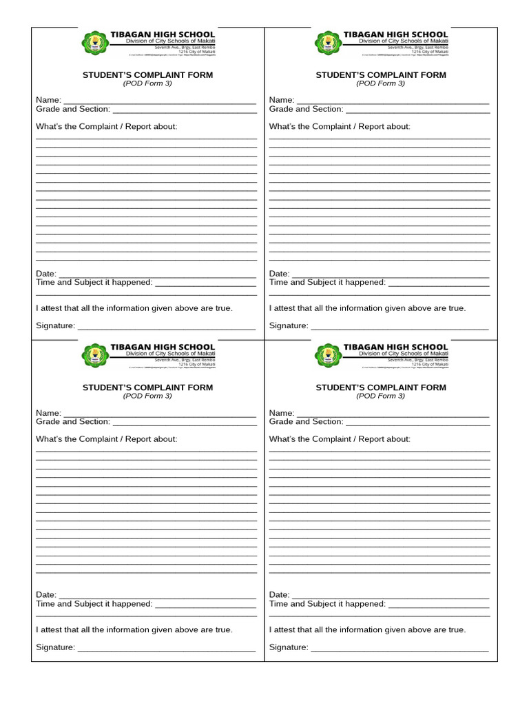 Student Complaint Form Template | PDF
