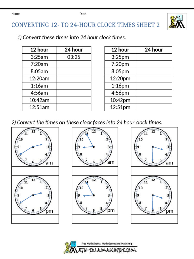 12-Hour to 24-Hour Time Conversion Guide | PDF