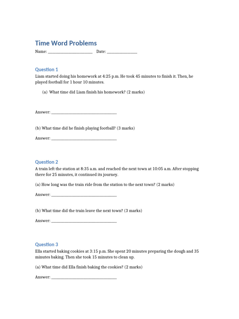 Time Calculation Word Problems | PDF