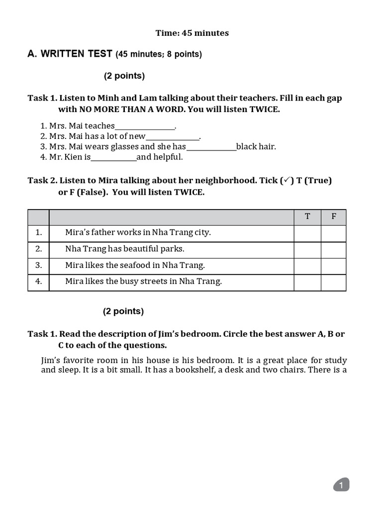 Đề ôn tập CK tiếng anh 6- đề 1 | PDF