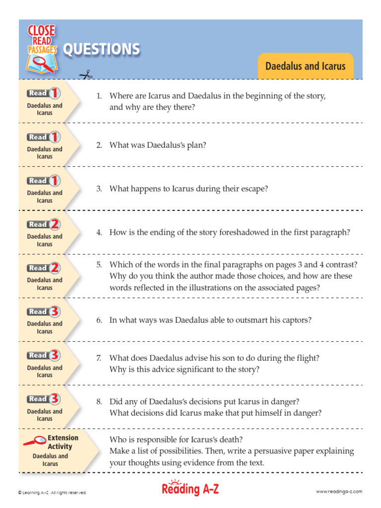 Daedalus and Icarus Questions | PDF