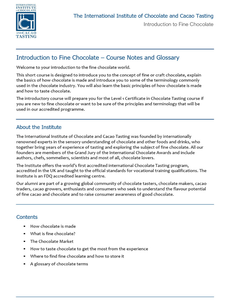 Introduction to Fine Chocolate Course | PDF | Chocolate | Cocoa Bean