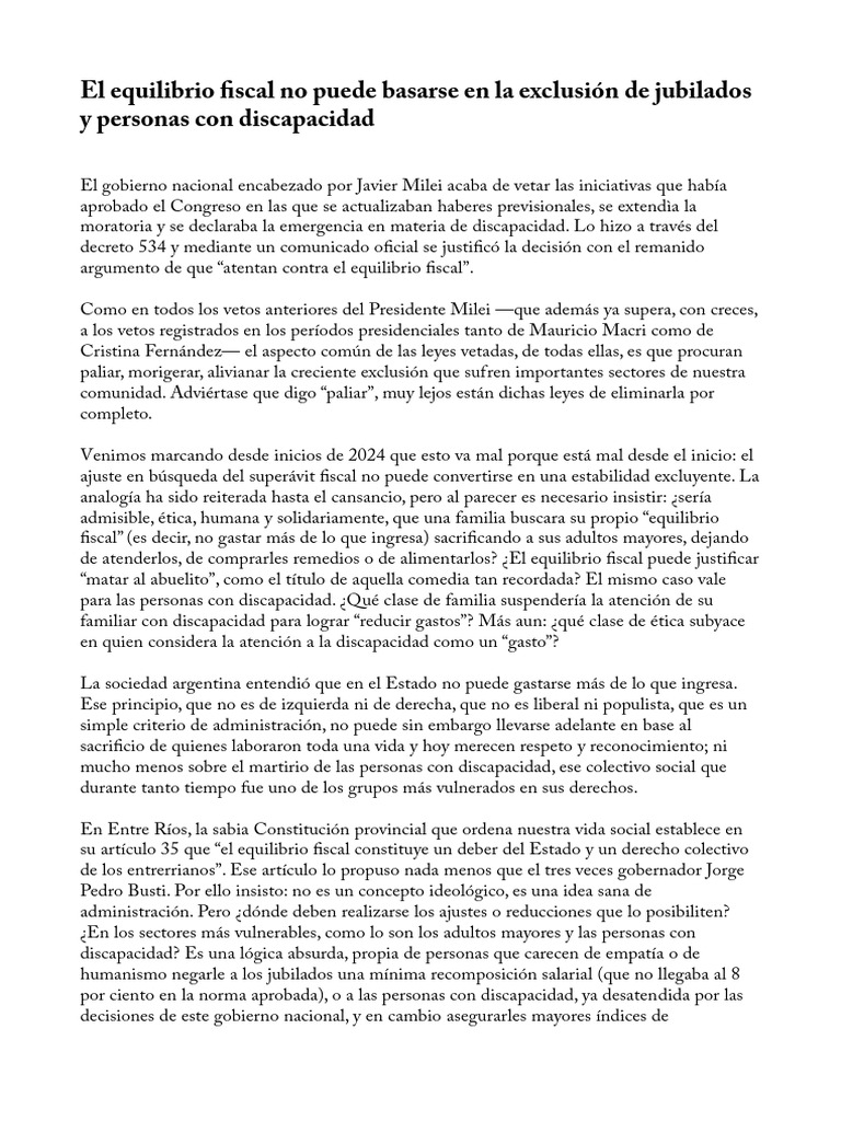 El equilibrio fiscal no puede basarse en la exclusion | PDF