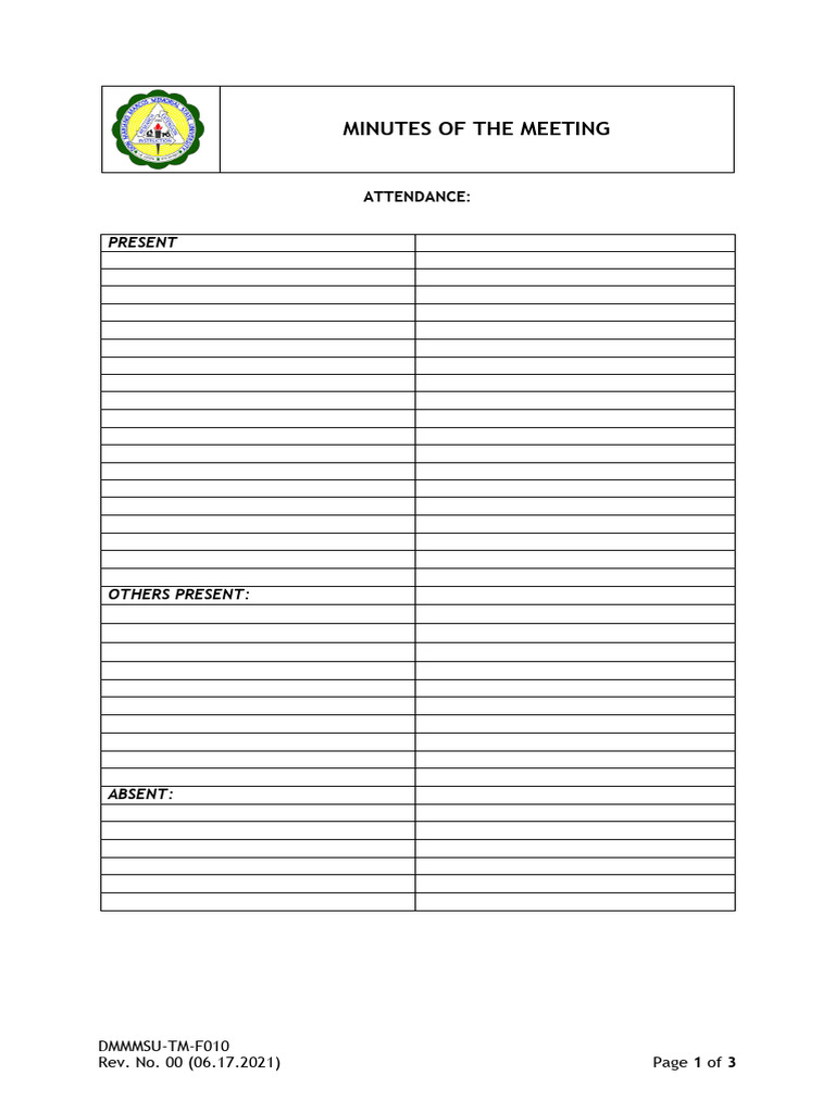 F010 Minutes of The Meeting Form | PDF | Government