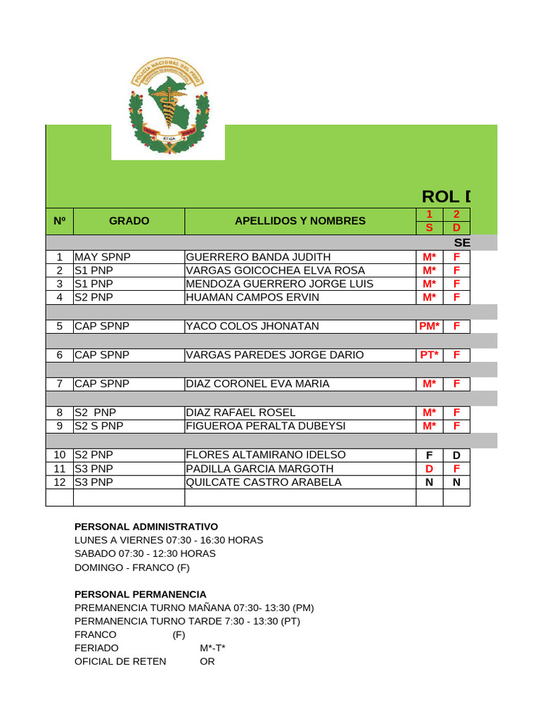 Pol Pol Jaen - Rol de Servicio Noviembre 2025 | PDF