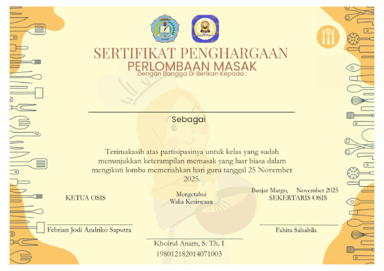 Krem Dan Kuning Modern Juara Lomba Masak Sertifikat - 20251124 - 124455 ...