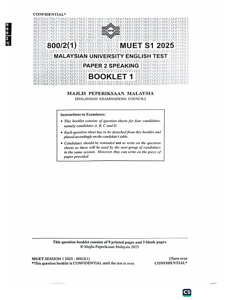 Muet Speaking s1 2025 - Booklet 1 | PDF