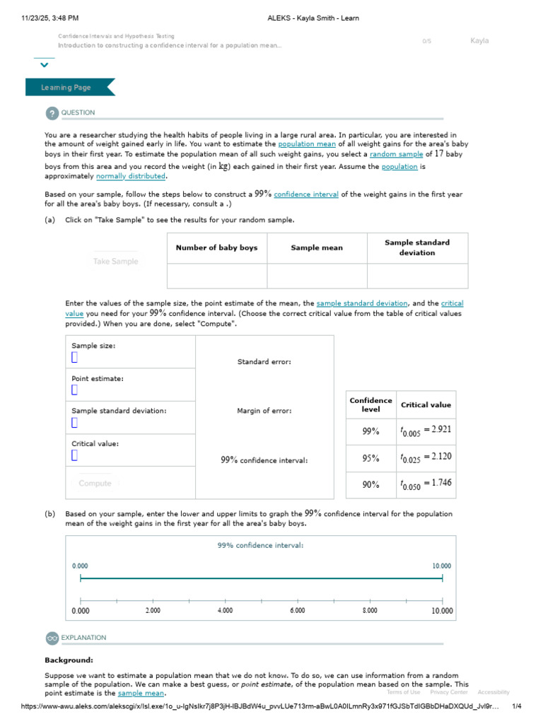 ALEKS - Kayla Smith - Learn23 | PDF | Standard Error | Sample Size ...