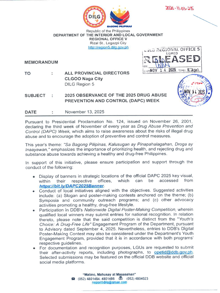 Observance of The 2025 Drug Abuse Prevention and Control Dapc Week ...