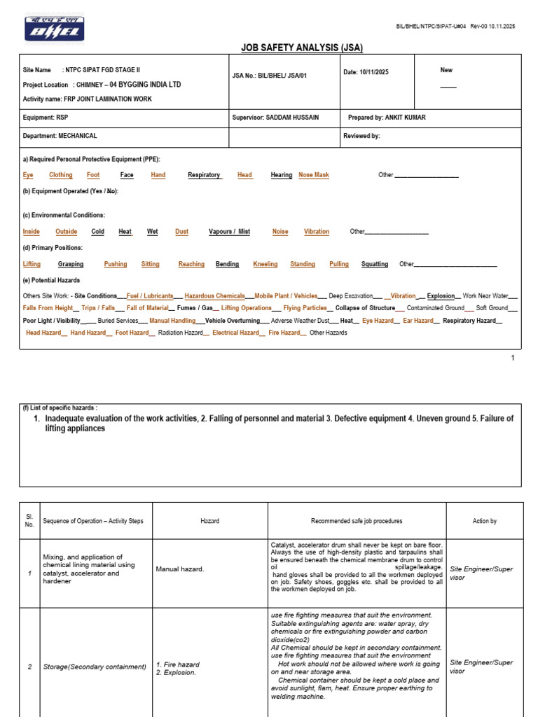 JSA Borosilicate Lining CH-04 | PDF | Firefighting | Carbon Dioxide