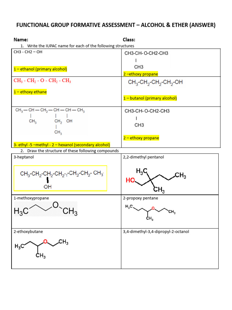 Alchohol Ester Practice Sheet | PDF | Ether | Methyl Group