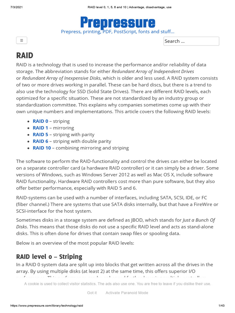 RAID Level 0, 1, 5, 6 and 10 - Advantage, Disadvantage, Use | PDF ...