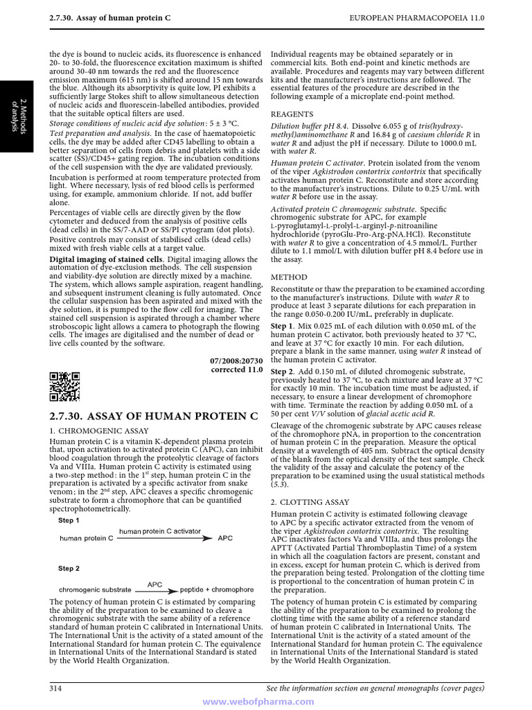 2.7.30. Assay of Human Protein C | PDF | Coagulation | Blood Plasma