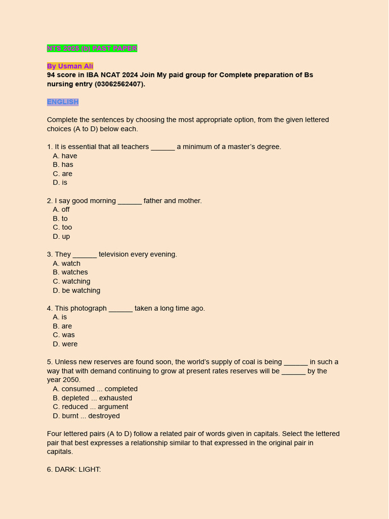 Nts 2025 (B) Past Paper-1 | PDF | Force | Physical Quantities