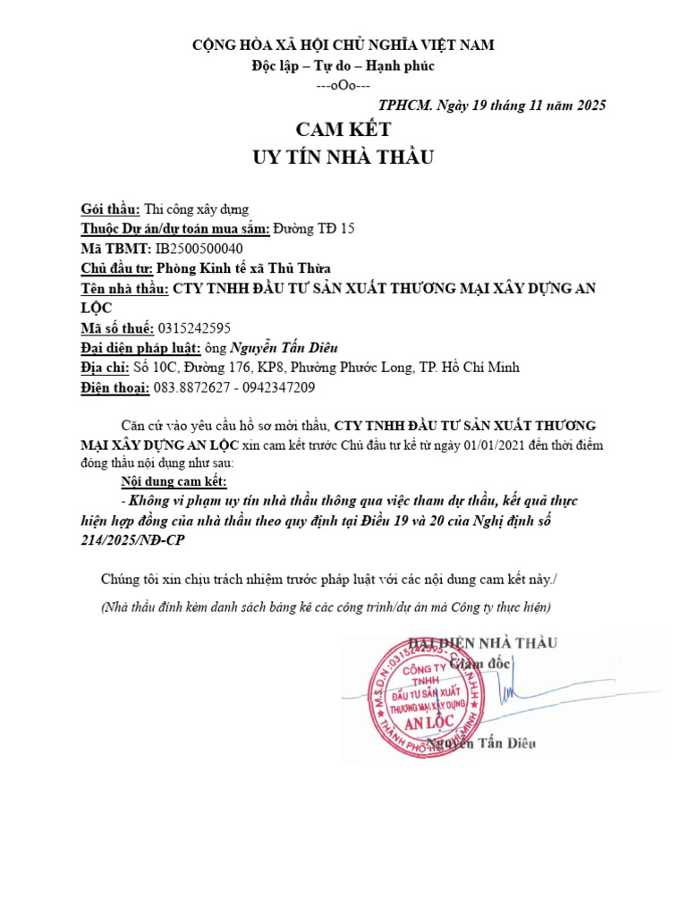 2.cam Ket Uy Tín Nhà Thau Goi TH TH A | PDF